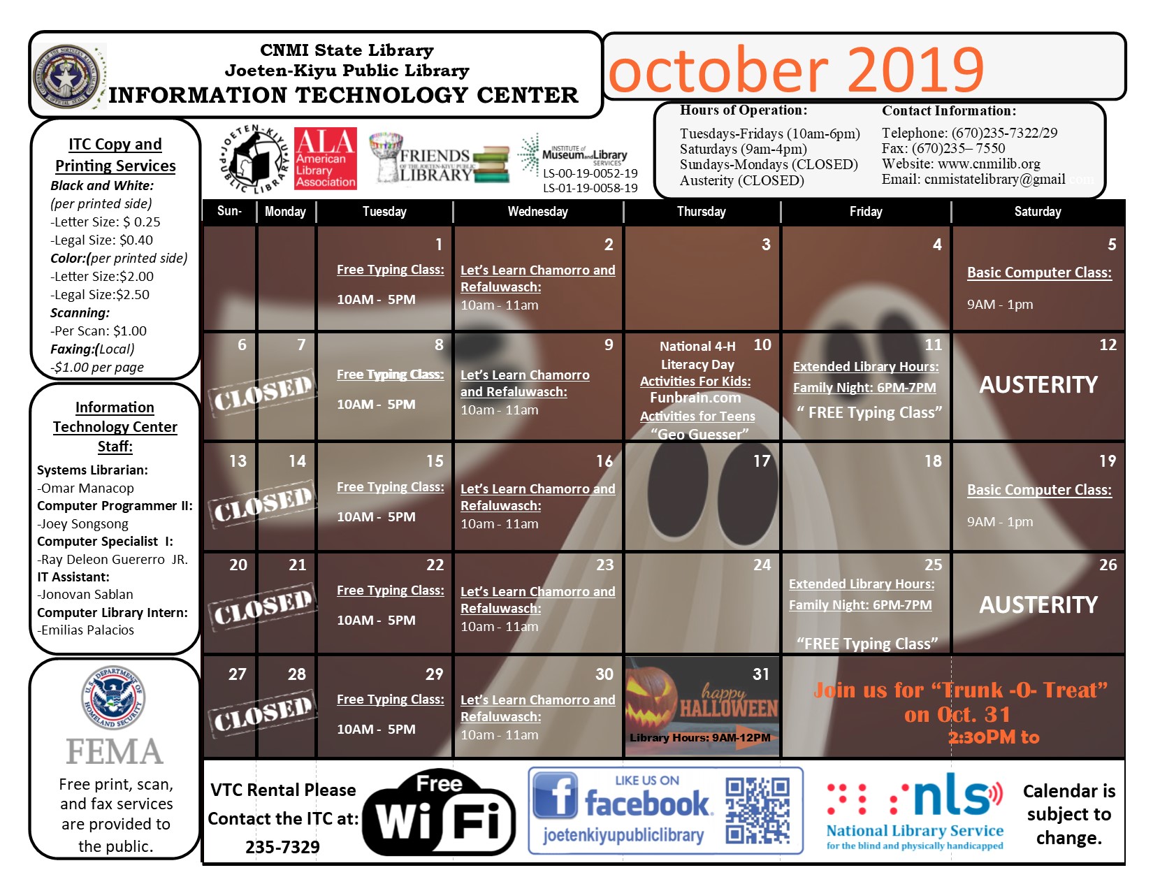 2019 OCTOBER CALENDARS – Joeten Kiyu Public Library