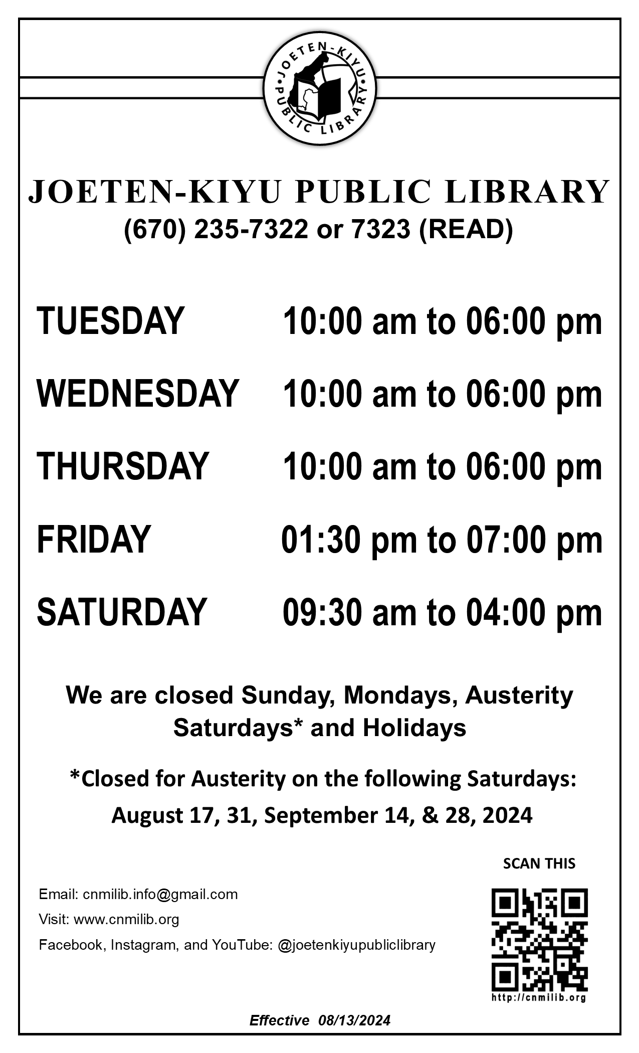 JKPL Updated Library Hours – Joeten Kiyu Public Library