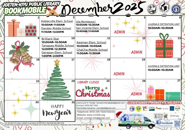 December 2025 Calendar of Events – Joeten Kiyu Public Library