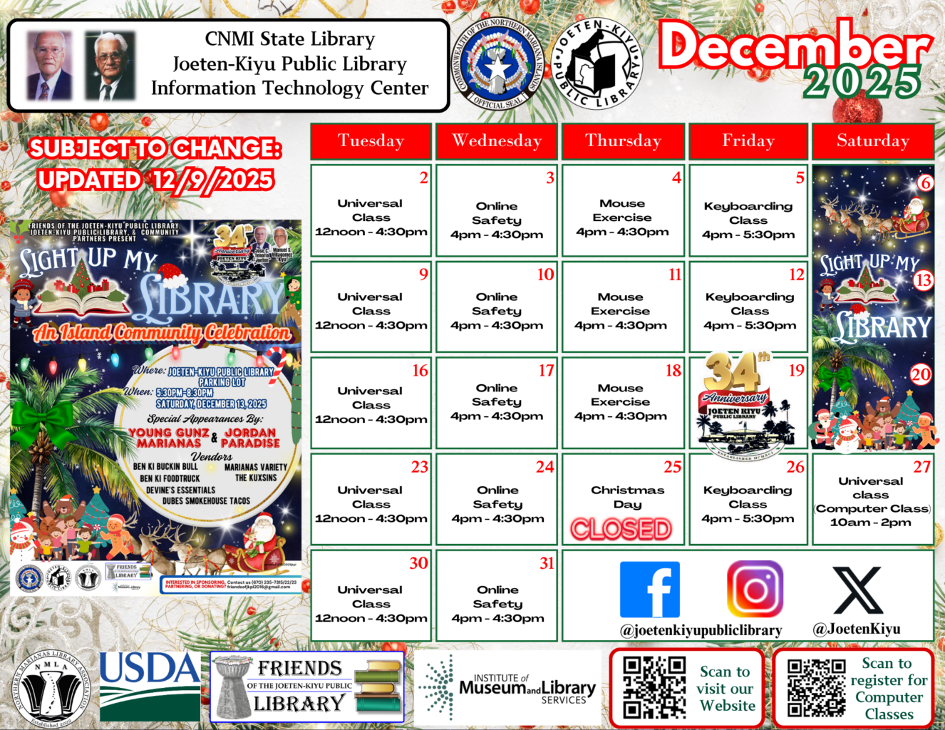 December 2025 Calendar of Events – Joeten Kiyu Public Library